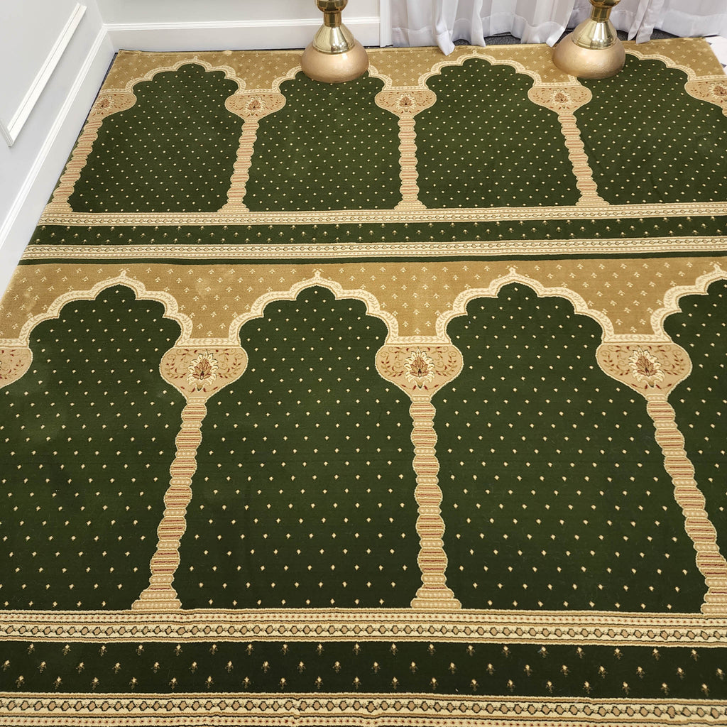 MADINA Green Haven™ Arch Masjid Carpet: Serene Simplicity for Sacred S ...