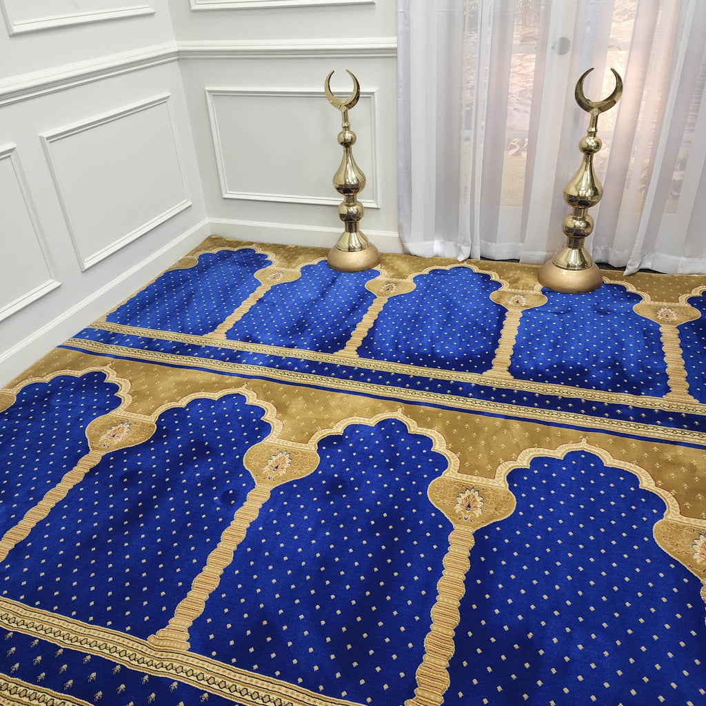 SULTAN Navy Splendor™ Arch Masjid Carpet: Timeless Elegance for Sacred ...